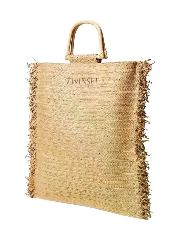 TWINSET Woven Tote Bag With Fringe Trim - Neutrals