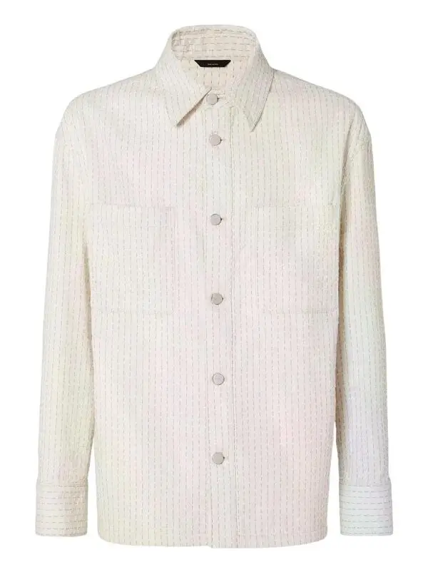 Fendi Logo-patch Striped Shirt - Neutrals
