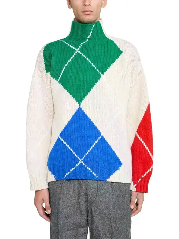 JW Anderson Argyle Knit Turtleneck Sweater - Neutrals