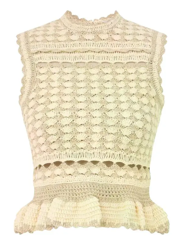 Zimmermann Wanderlust Crochet Ruffled Tank Top - Neutrals