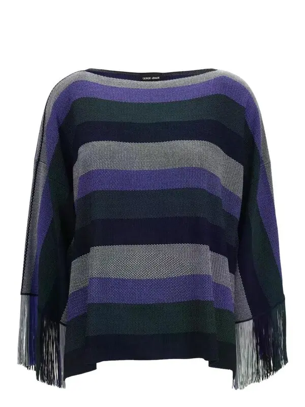 Giorgio Armani Striped Fringe-trimmed Sweater - Blue