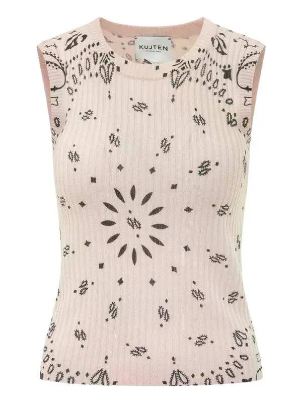 KUJTEN Paisley-print Ribbed Knit Tank Top - Pink