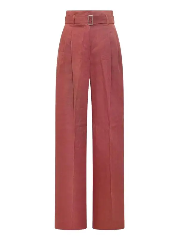 Max Mara Belted Pleated Trousers - Red