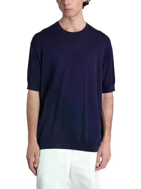 GREYED Ribbed-trim Short-sleeve T-shirt - Blue