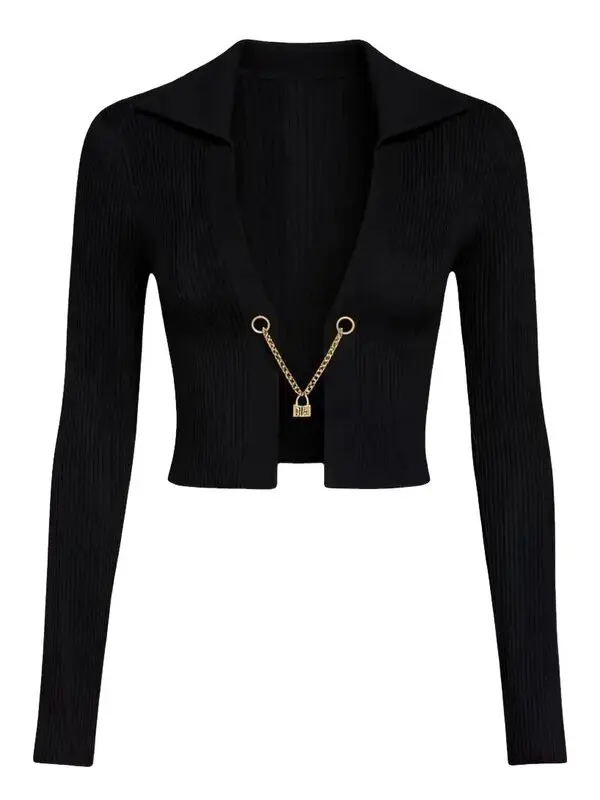 John Richmond Ribbed-knit Chain-link Cardigan - Black