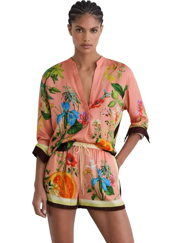 REISS Milos Tropical Print Drawstring Shorts - Pink
