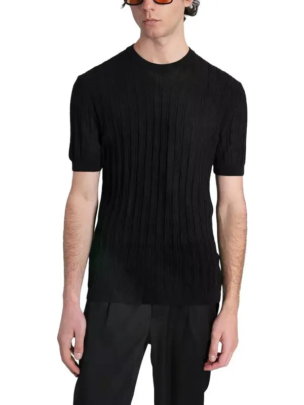 LOW BRAND K221 Ribbed-knit T-shirt - Black