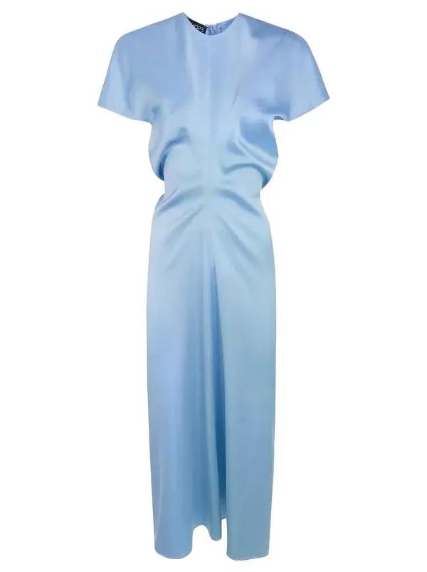 DRHOPE Gathered Silk Midi Dress - Blue