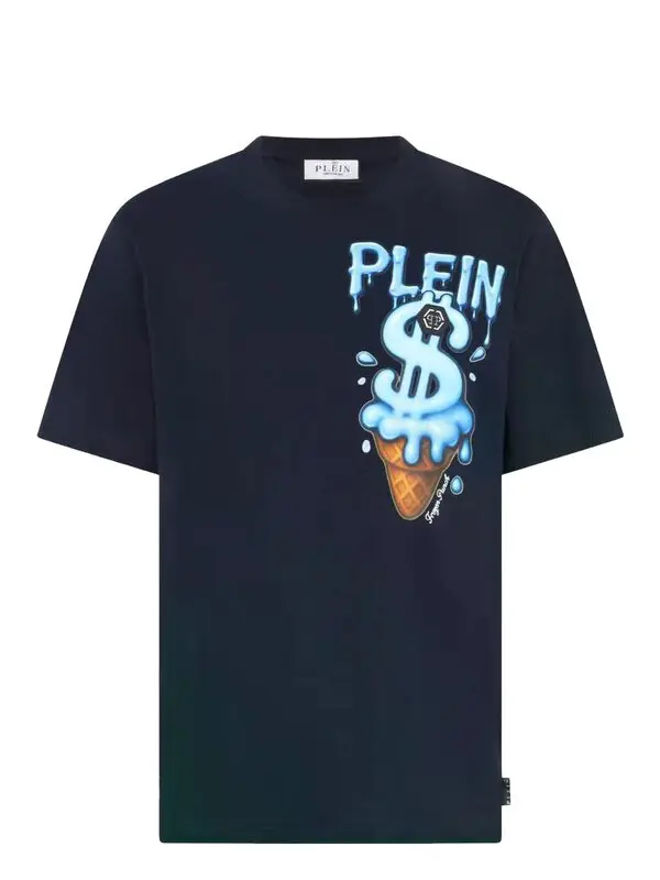 Philipp Plein Round Neck Ice Cream Dollar T-shirt - Blue