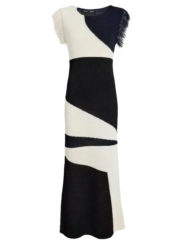 Proenza Schouler Saskia Fringe-trimmed Intarsia Midi Dress - Black