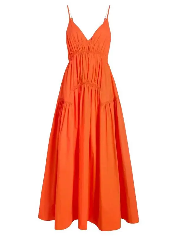 Proenza Schouler White Label Michelyn Gathered-poplin Maxi Dress - Orange