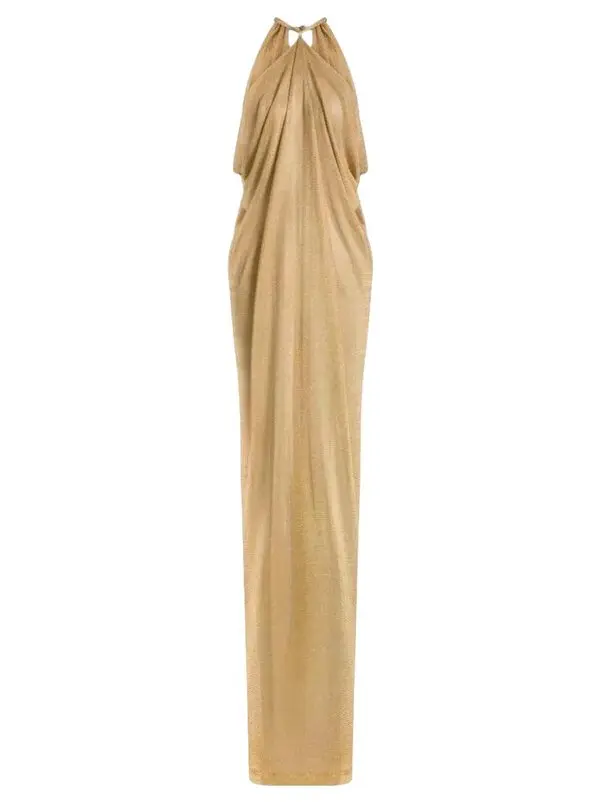 Alberta Ferretti Metallic-effect Halterneck Maxi Dress - Gold