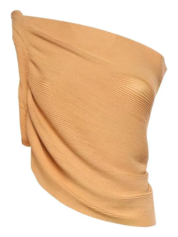 Alberta Ferretti One-shoulder Ribbed-knit Top - Neutrals