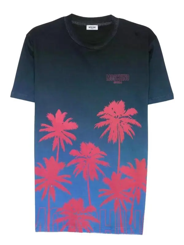 Moschino Palm-tree-print Ombré T-shirt - Blue
