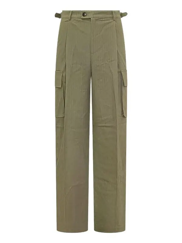 FOUND Hava Herringbone Pleated Cargo Trousers - Green