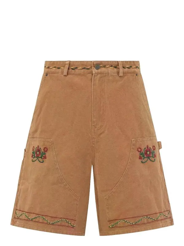 FOUND Floral Embroidered Shorts - Brown