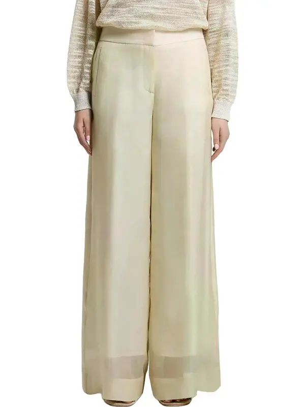 Peserico Wide-leg Trousers With Sheer Paneling - Neutrals