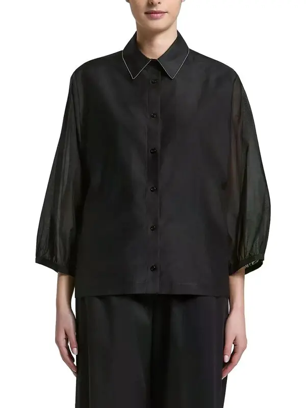 Peserico Sheer-paneled Puff-sleeve Shirt - Black