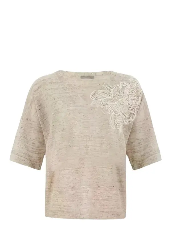D.exterior Floral-appliqué T-shirt - Neutrals