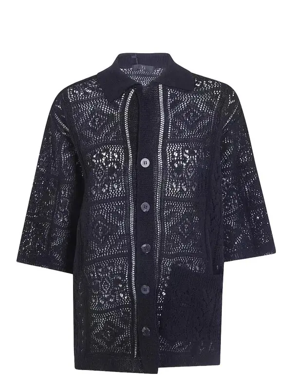 Y’s Crochet Knit Patch-pocket Shirt - Black