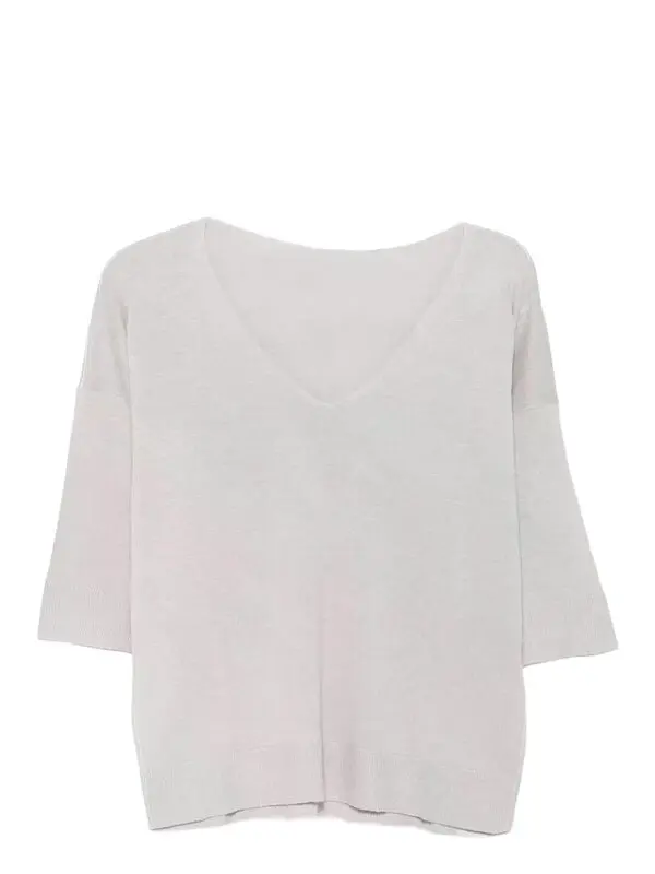 LE TRICOT PERUGIA V-neck Short-sleeve Sweater - Grey