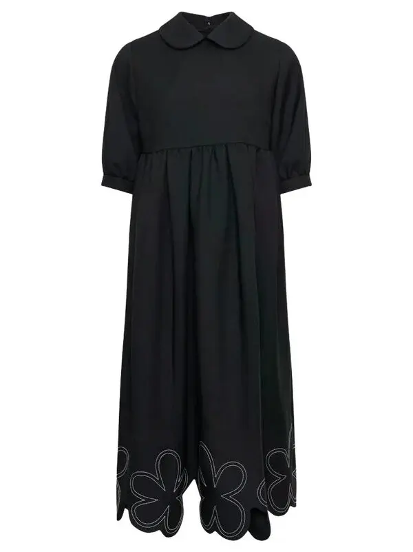 Comme Des Garçons Flower-embroidered Scalloped Dress - Black