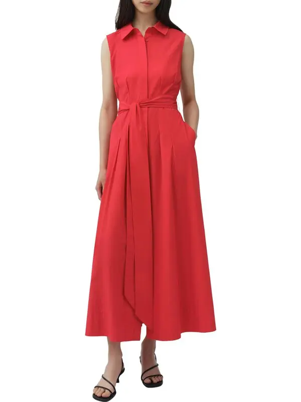 Simkhai Genny Poplin Belted Sleeveless Shirt Dress - Red