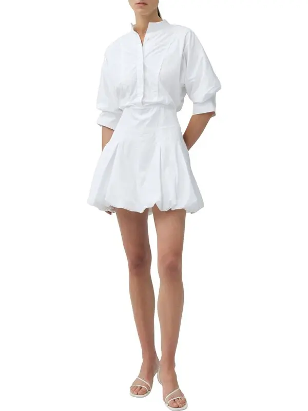 Simkhai Effie Poplin Bubble-hem Mini Shirt Dress - White