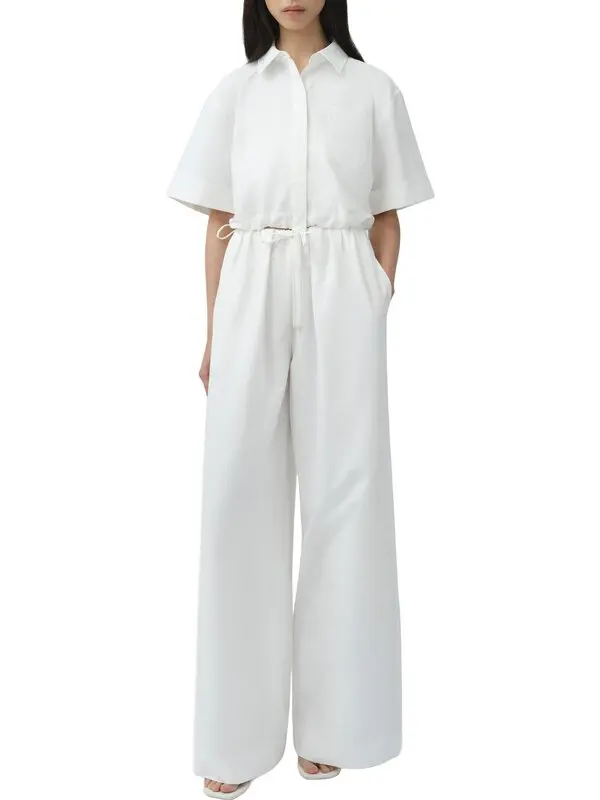 Simkhai Ryett Cotton Faille Cropped Button-up Top - White