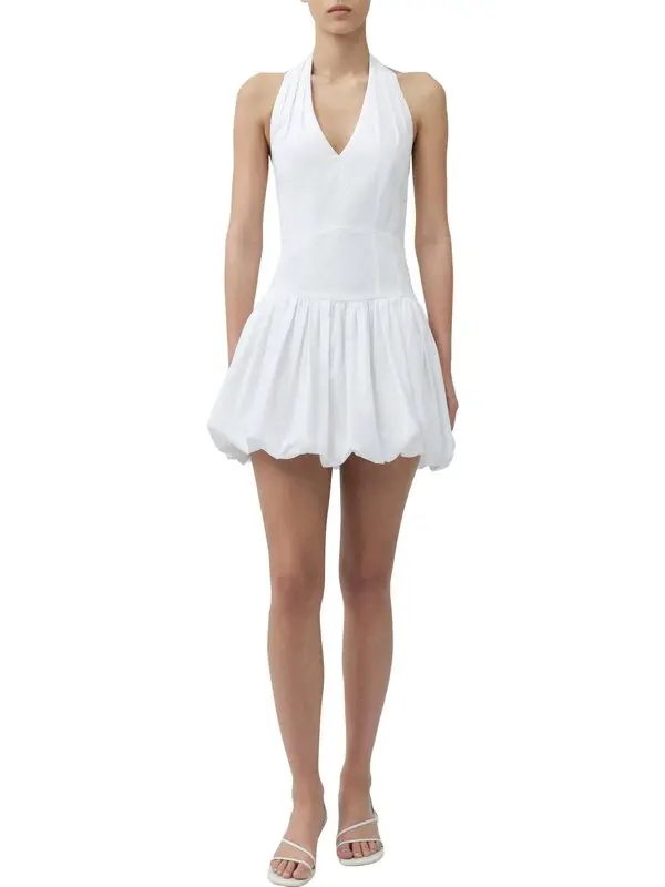 Simkhai Brooke Poplin Bubble-hem Halter Mini Dress - White