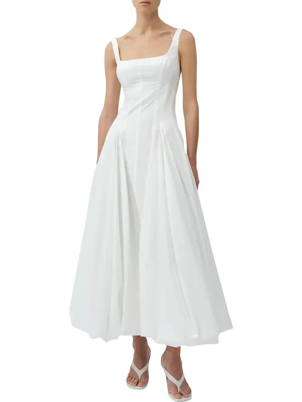 Simkhai Hally Cotton Poplin Gathered Bubble Midi Dress - White