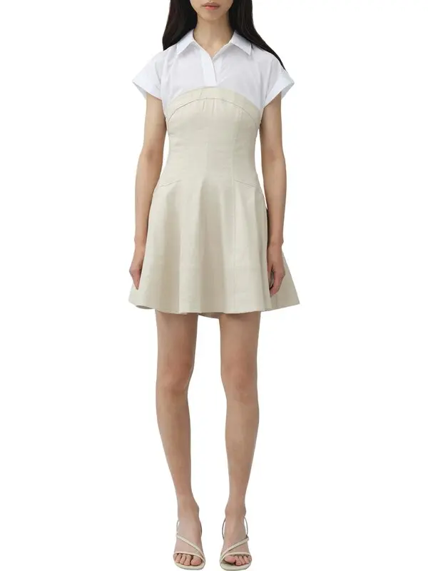 Simkhai Poplin Linen Combo Flared Mini Dress - Neutral