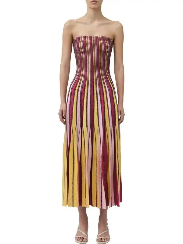 Simkhai Soleil Stripe Knit Pleated Midi Dress - Multicolor