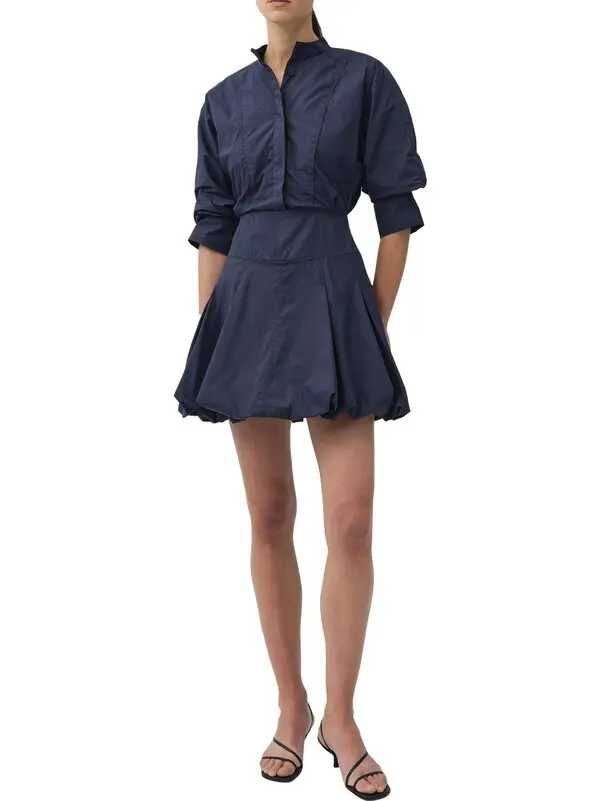 Simkhai Effie Poplin Bubble-hem Mini Shirt Dress - Blue
