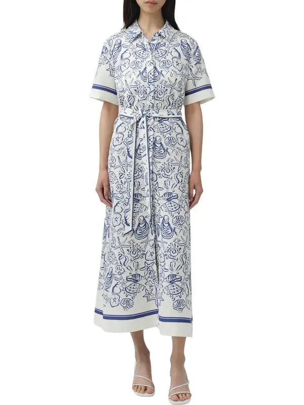 Simkhai Audria Seashell Linen Belted Midi Shirt Dress - Blue