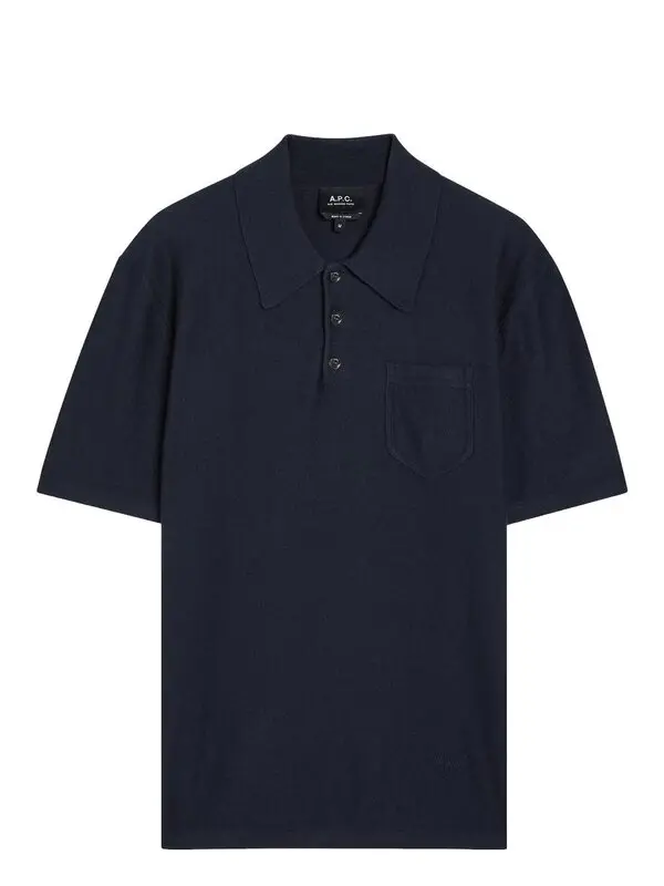 A.p.c. Cotton And Cashmere-blend Polo Shirt - Navy