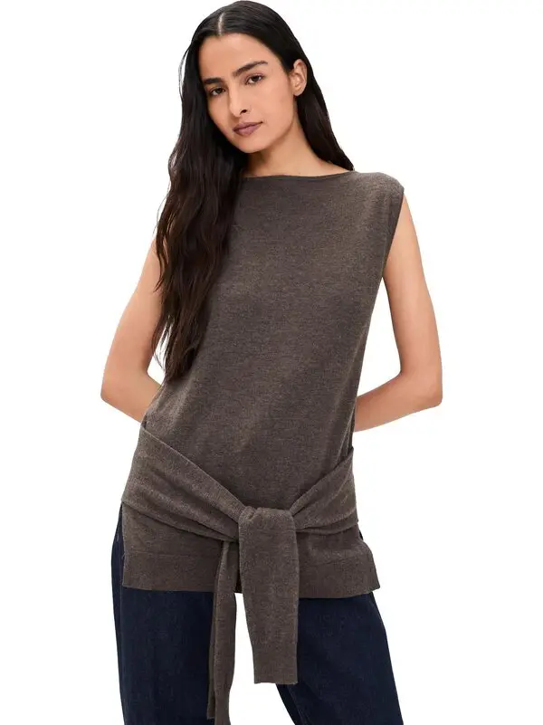 ST. AGNI Fine Merino Tie Waist Knit Top - Mulch