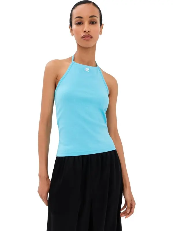 COURREGES Contrast Tie-back Tank Top - Aqua
