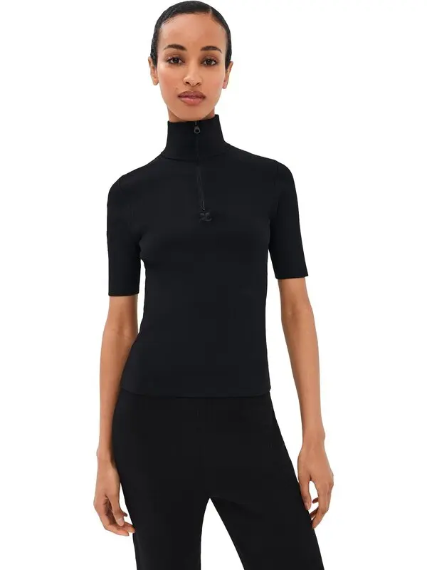 COURREGES Zipped Mockneck Knit Top - Black