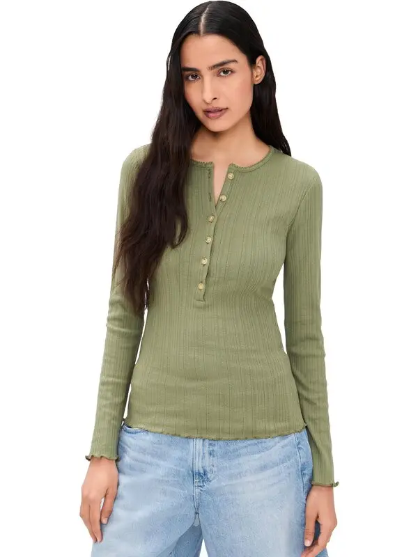Faherty Brand Paradise Pointelle Henley - Island Olive
