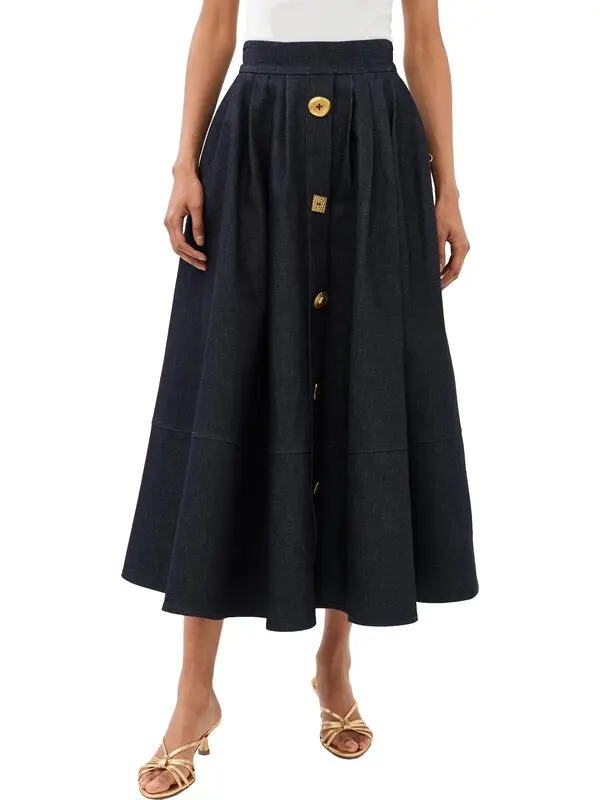 Françoise Joe Denim Midi Skirt - Indigo