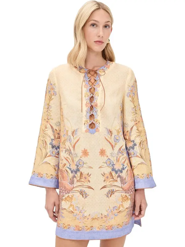 Zimmermann Indra Tunic Mini Dress - Biscuit Scarf Floral