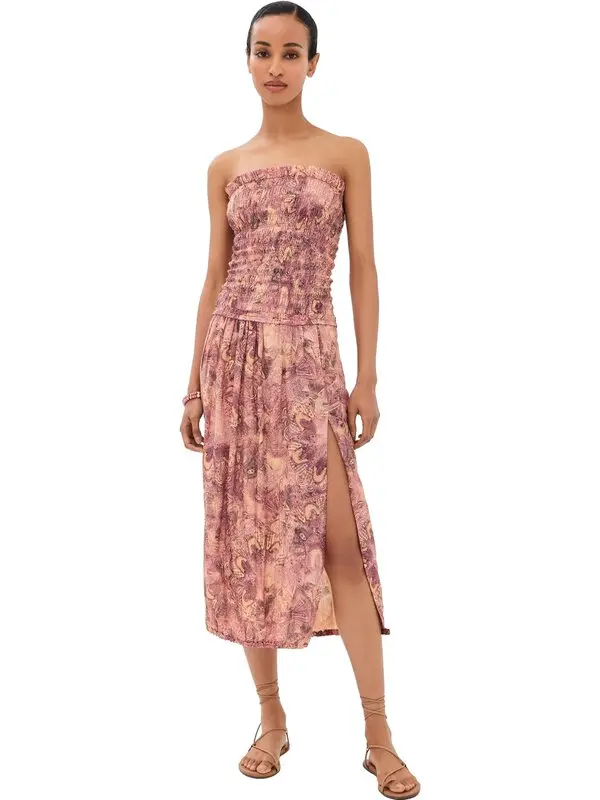 Isabel Marant Strapless Smocked Silk Midi Dress With Slit - Pink