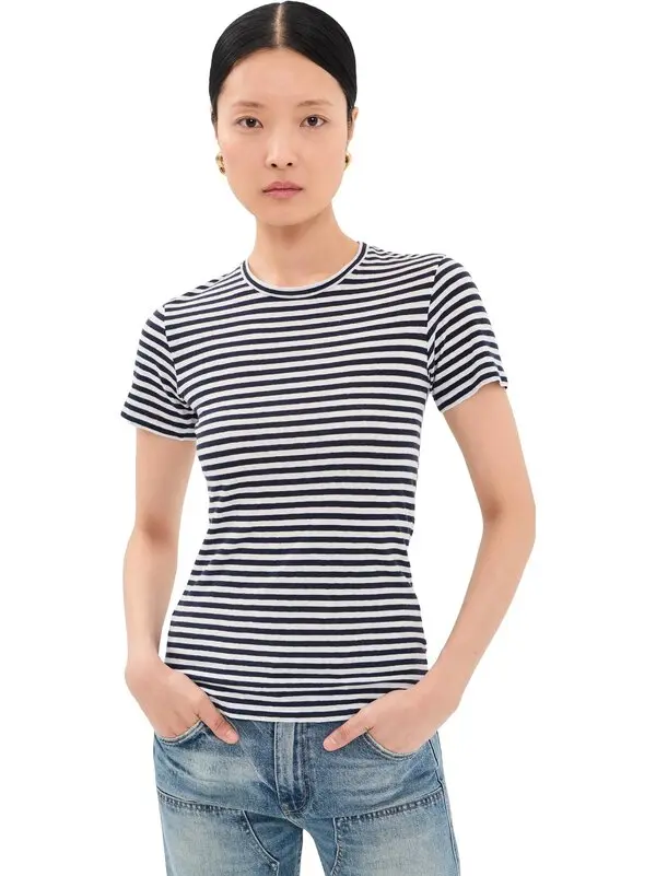 NILI LOTAN Lana Crew Neck Tee - White/dark Navy Stripe