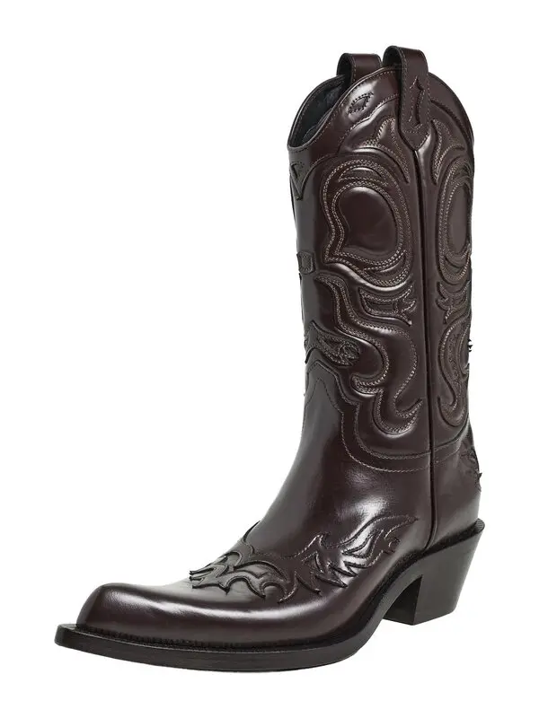Acne Studios Pointy Leather Cowboy Boots With Bow Detailing - Brown