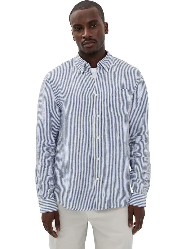 ALEX MILL Mill Dress Shirt In Linen Stripe - Blue/white
