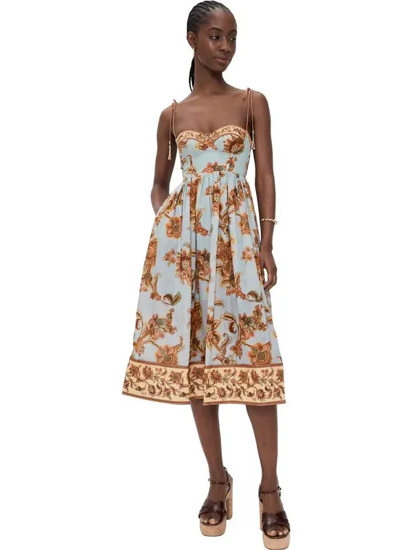 Zimmermann Aster Corset Midi Dress - Blue Jacobean