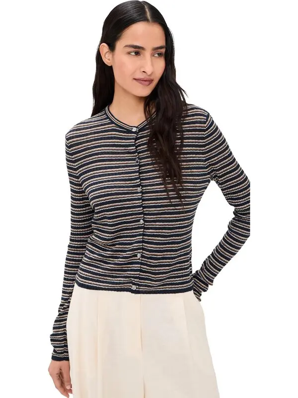 Theory Striped Cropped Cardigan - Nocturne Blue Multi
