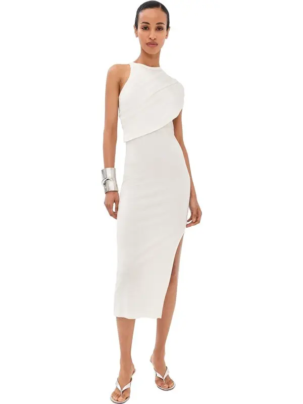 COURREGES 90's Rib Twist Midi Dress - Heritage White