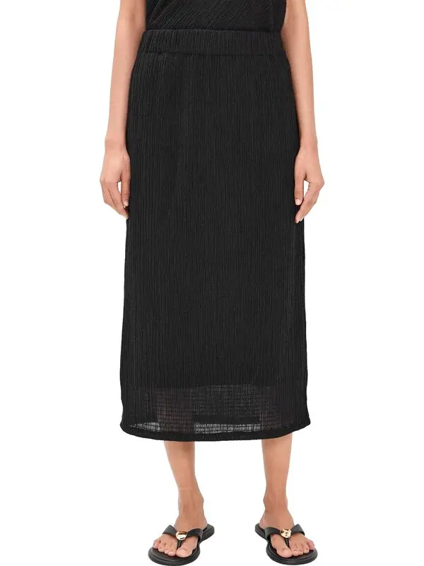 Vince Grid Plisse Midi Skirt - Black
